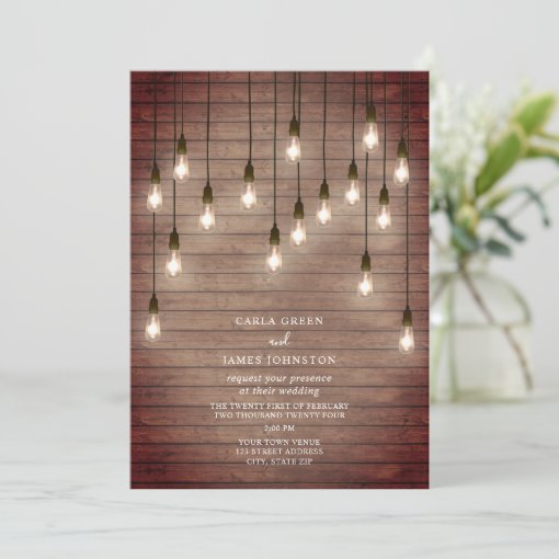 Vintage Lightbulbs Wood Wedding Invitation | Zazzle
