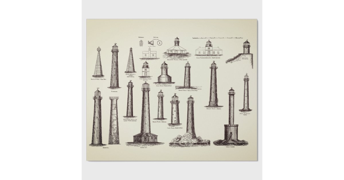 Vintage Lighthouse Collection Wrapping Paper | Zazzle