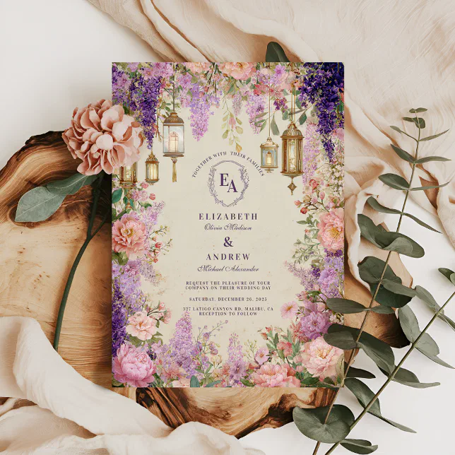 Vintage Lilac Blossom Rustic Wedding Invitation | Zazzle