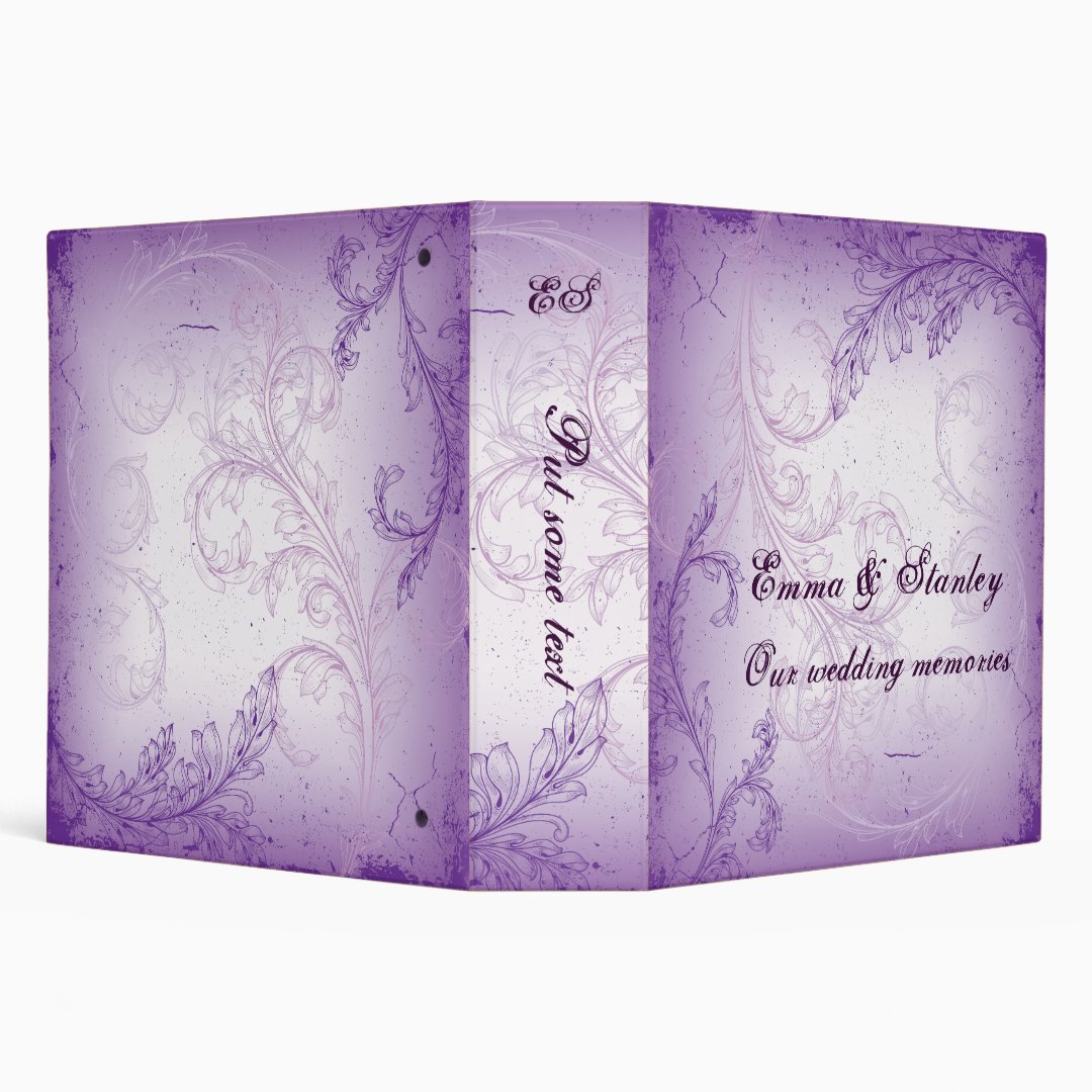 Vintage lilac purple scroll leaf wedding binder | Zazzle