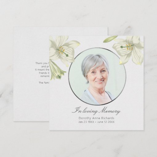 Vintage Lilies Light Silver Sympathy Memorial Card | Zazzle