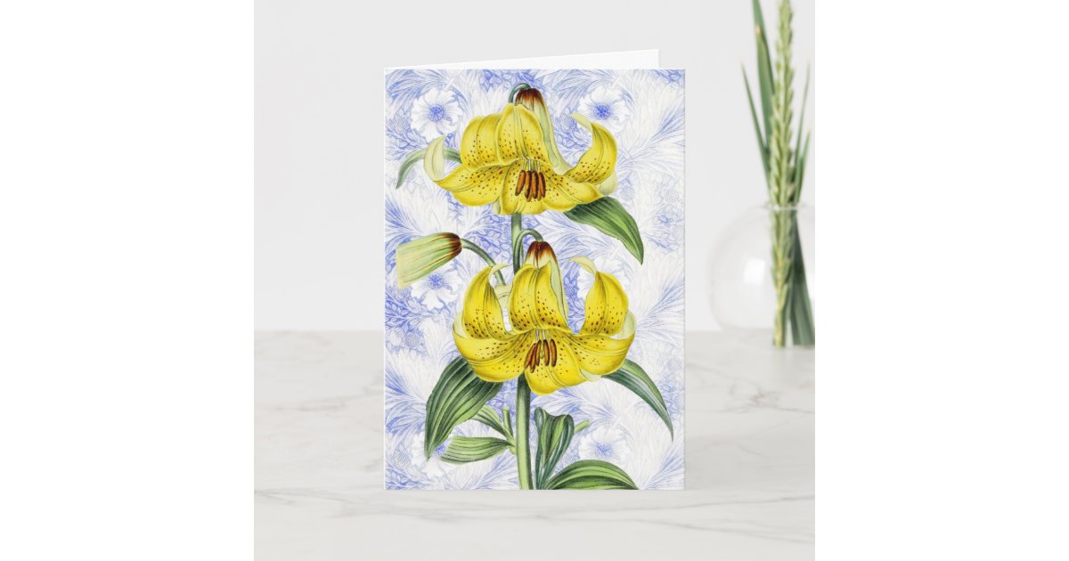 Vintage Lily Flowers on Pattern Easter Card | Zazzle