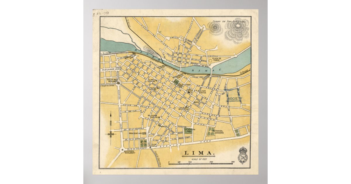 Vintage Lima Peru Map (1910) Poster | Zazzle