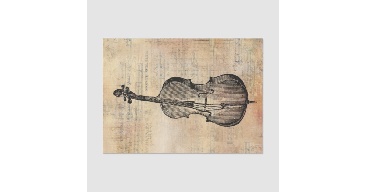 Vintage Line Drawing Of A Cello On Music Sheet | Zazzle