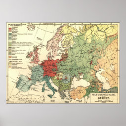 Vintage Linguistic Map of Europe (1907) Poster | Zazzle