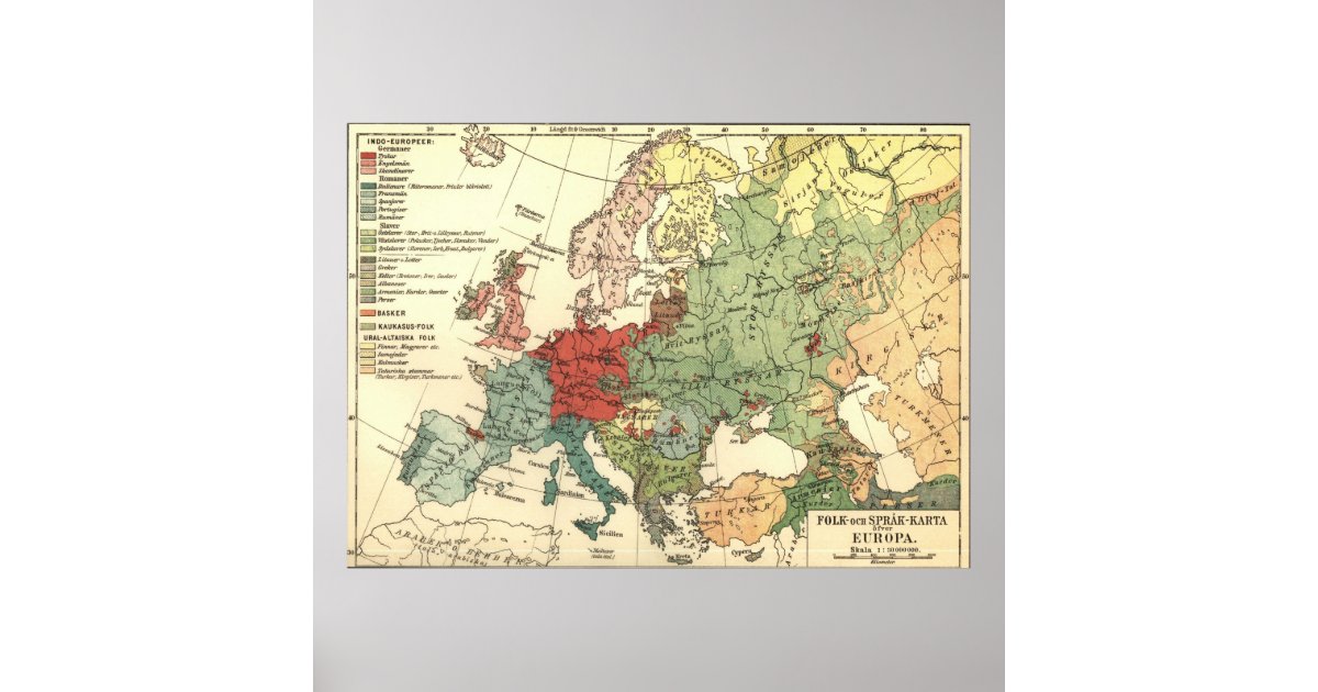 Vintage Linguistic Map of Europe (1907) Poster | Zazzle Vintage Linguistic Map of Europe (1907) Poster | Zazzle