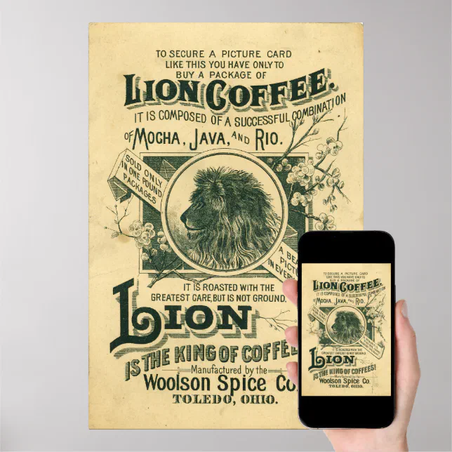 Vintage Lion Coffee Mocha Java Rio Advertisement Poster | Zazzle