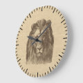 Vintage Lion Illustration on Burlap Large Clock | Zazzle