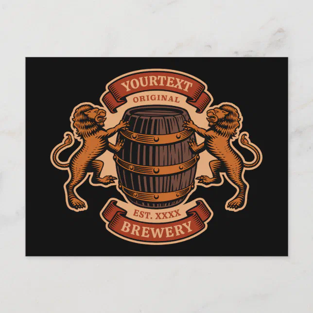 Vintage Lion Oak Barrel Personalized Brewery Beer Postcard | Zazzle