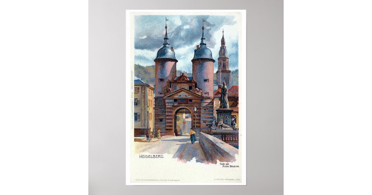 Vintage Litho Heidelberg Old Bridge Gate Poster | Zazzle