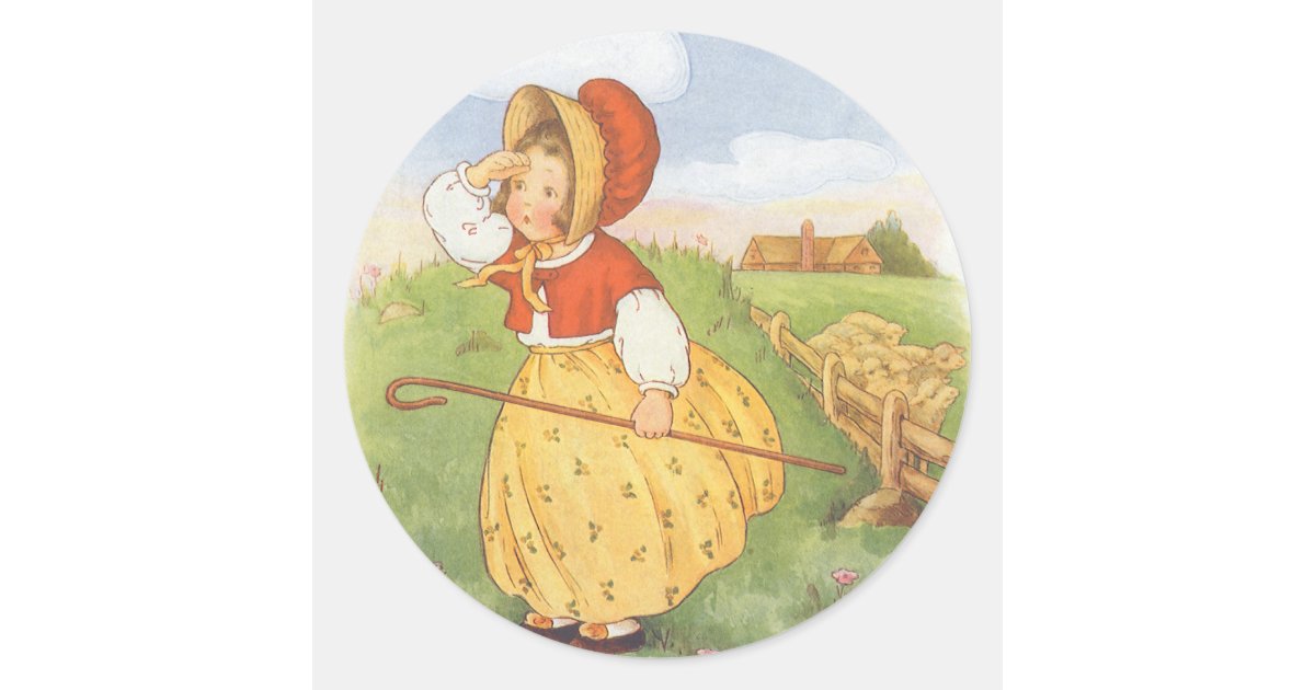 Vintage Little Bo Peep Mother Goose Nursery Rhyme Classic Round Sticker ...