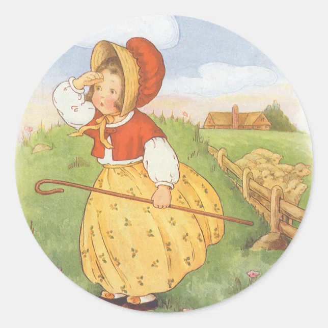 Vintage Little Bo Peep Mother Goose Nursery Rhyme Classic Round Sticker ...