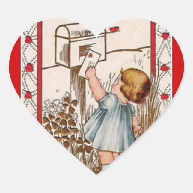 Vintage Little Girl Mailing Valentine Sticker | Zazzle