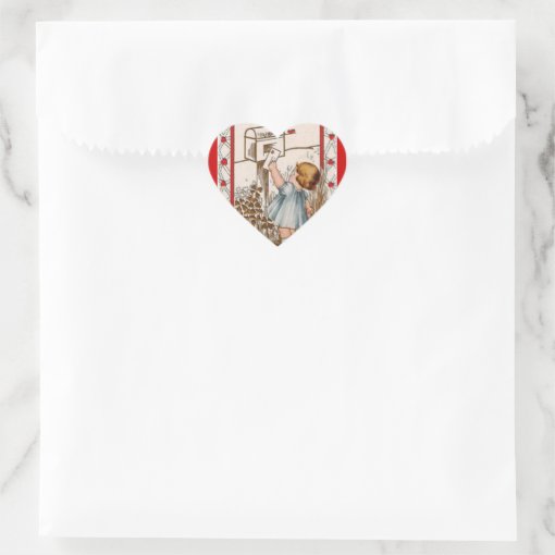 Vintage Little Girl Mailing Valentine Sticker | Zazzle