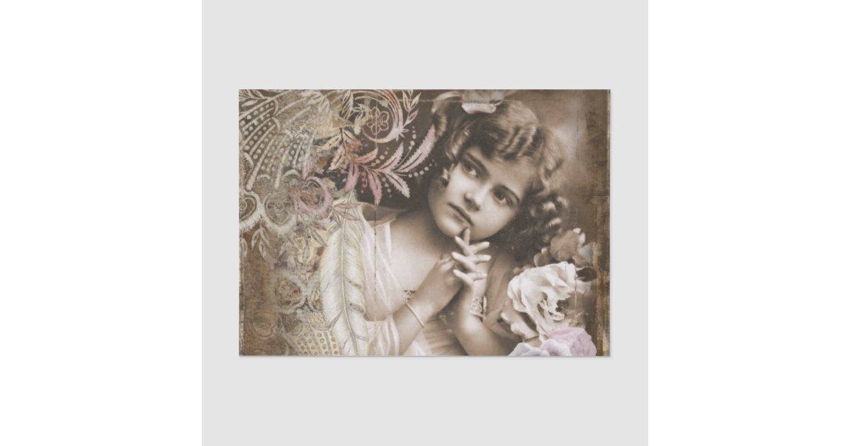 Vintage Little Girl Tissue Paper | Zazzle