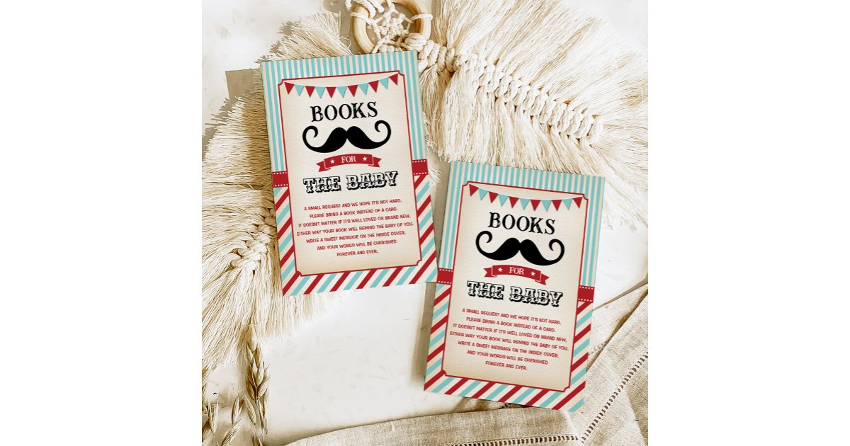 Vintage Little Man Mustache Books for Baby Boy Enclosure Card | Zazzle