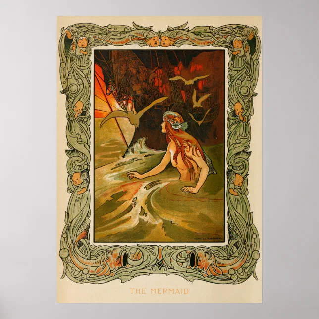 Vintage Little Mermaid Fairy Tale Illustration Poster | Zazzle