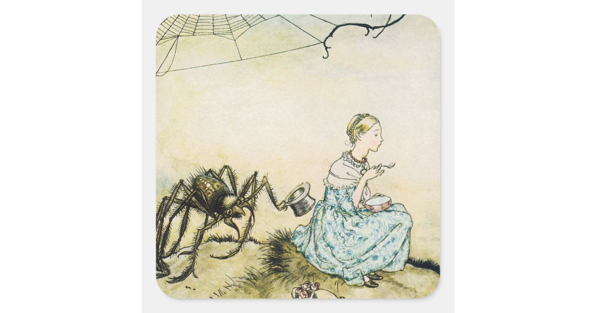 Vintage Little Miss Muffet by Arthur Rackham Square Sticker | Zazzle