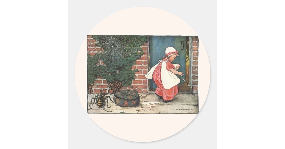 Vintage Little Miss Muffet Spider Nursery Rhyme Classic Round Sticker ...