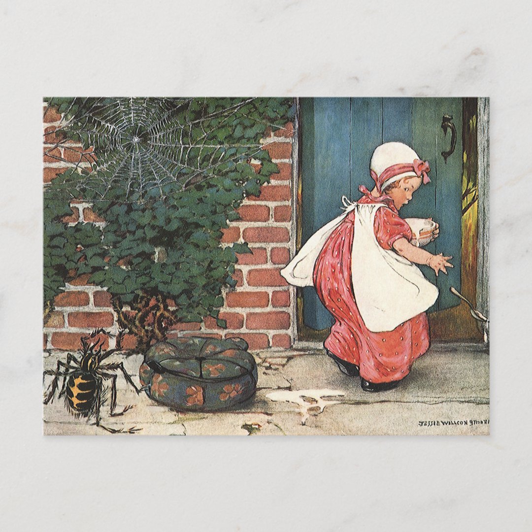 Vintage Little Miss Muffet Spider Nursery Rhyme Postcard | Zazzle
