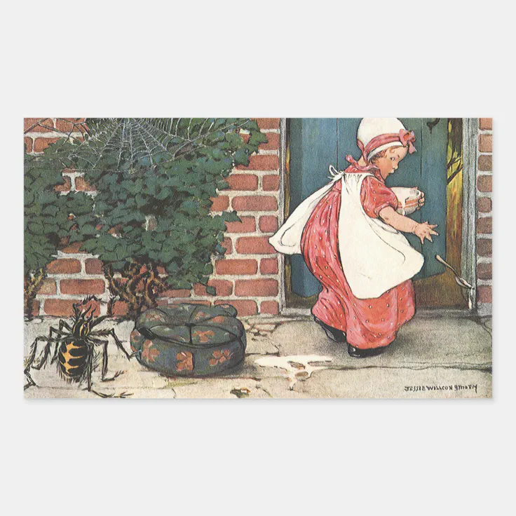 Vintage Little Miss Muffet Spider Nursery Rhyme Rectangular Sticker ...