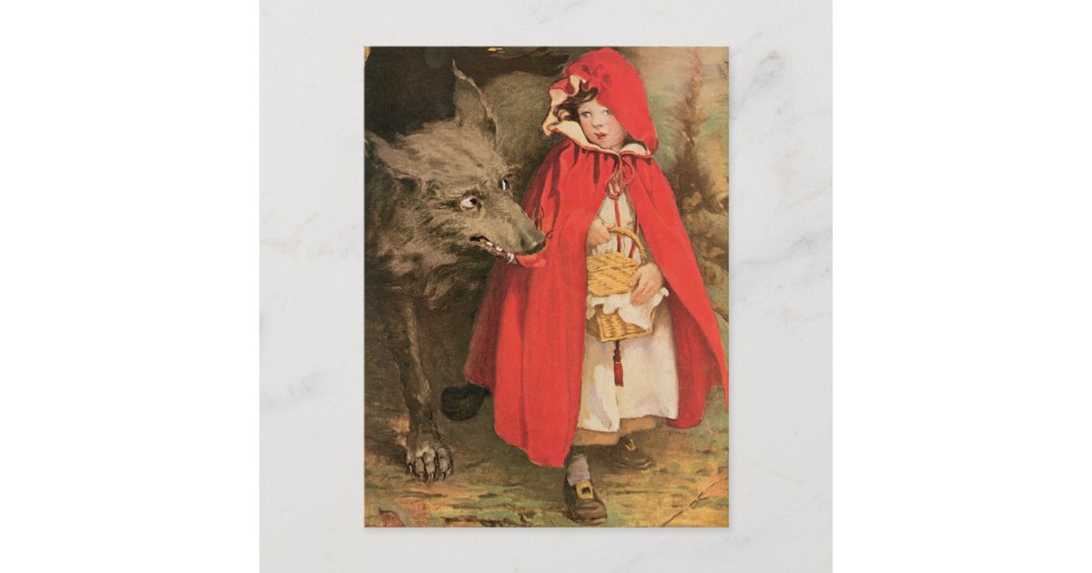 Vintage Little Red Riding Hood and Big Bad Wolf Postcard | Zazzle