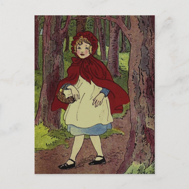 Vintage Little Red Riding hood Illustration Postcard | Zazzle