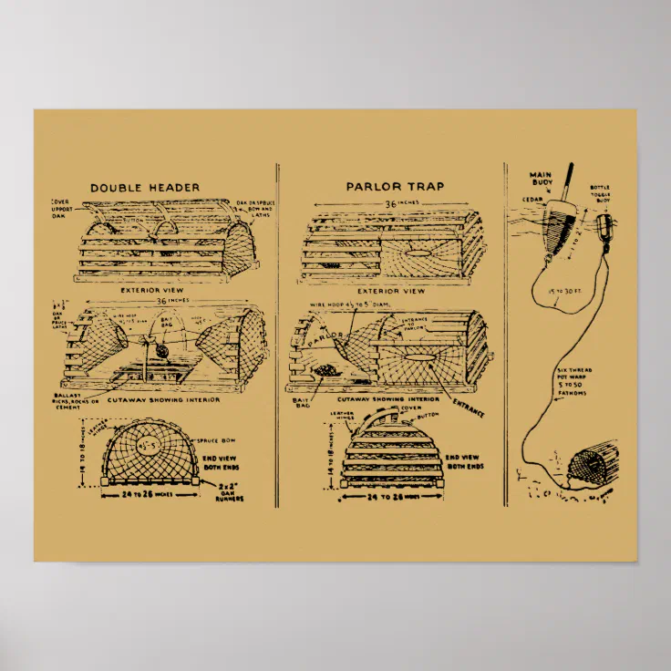 Vintage Lobster Traps Diagrams Poster | Zazzle