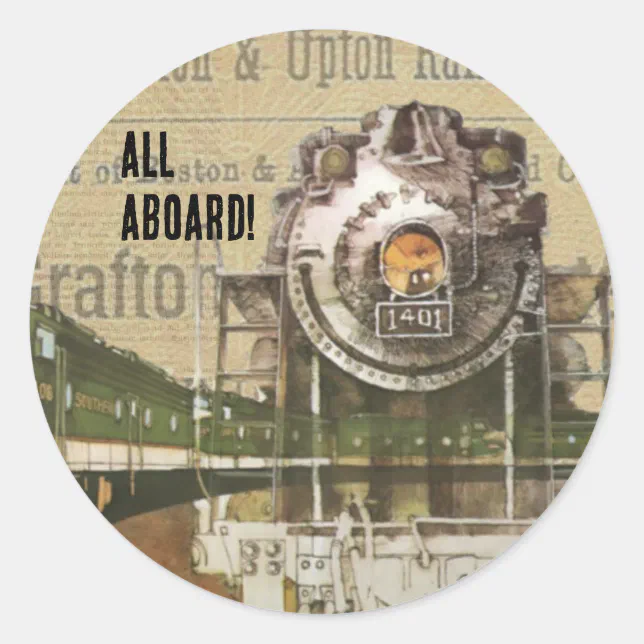 Vintage Locomotive Train Steam Engine Railroad Classic Round Sticker ...