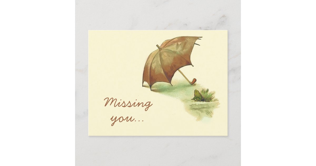 Vintage Lonely Frog with Umbrella Missing You Postcard | Zazzle