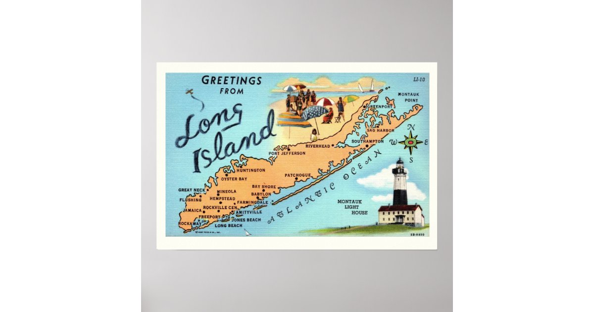 Vintage Long Island Map Poster Print | Zazzle