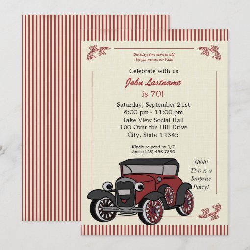 Vintage Look Antique Car Birthday Invite | Zazzle