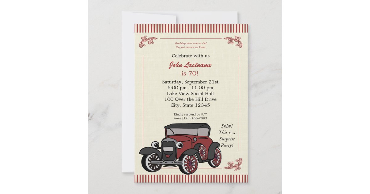 Vintage Look Antique Car Birthday Invite | Zazzle