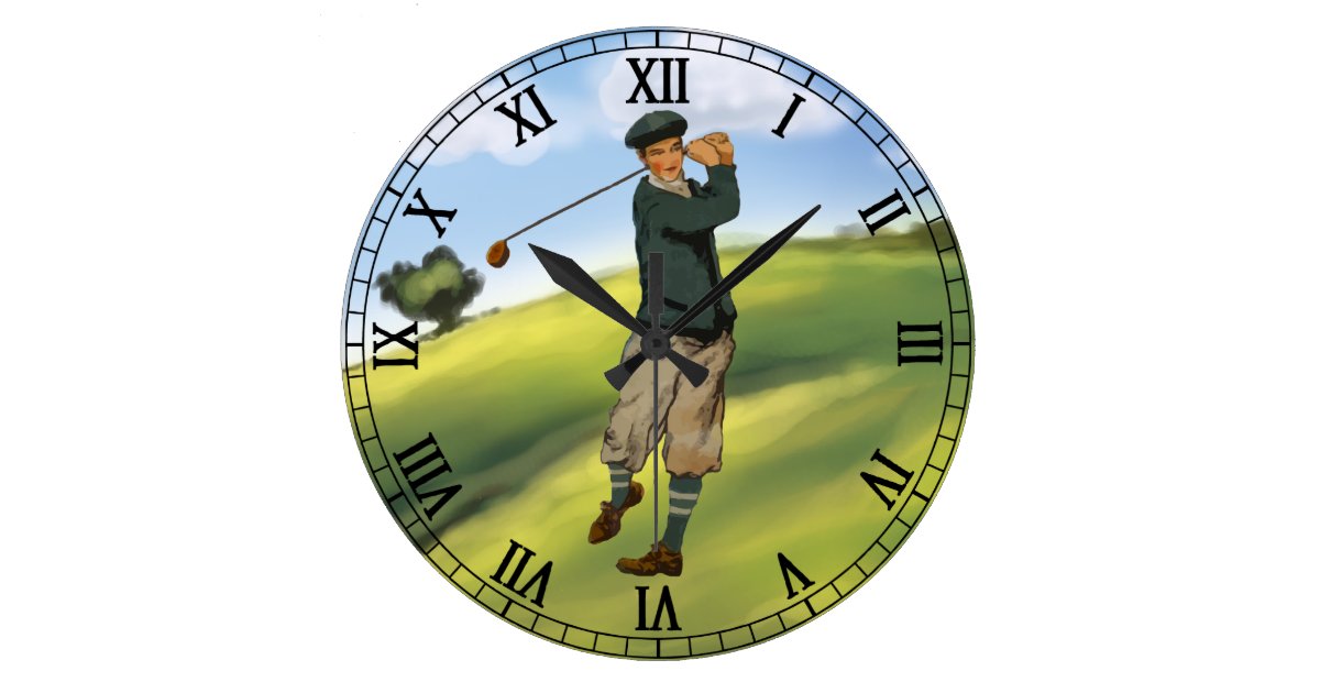 Vintage look Golfer Golf taking a swing Large Clock | Zazzle.com