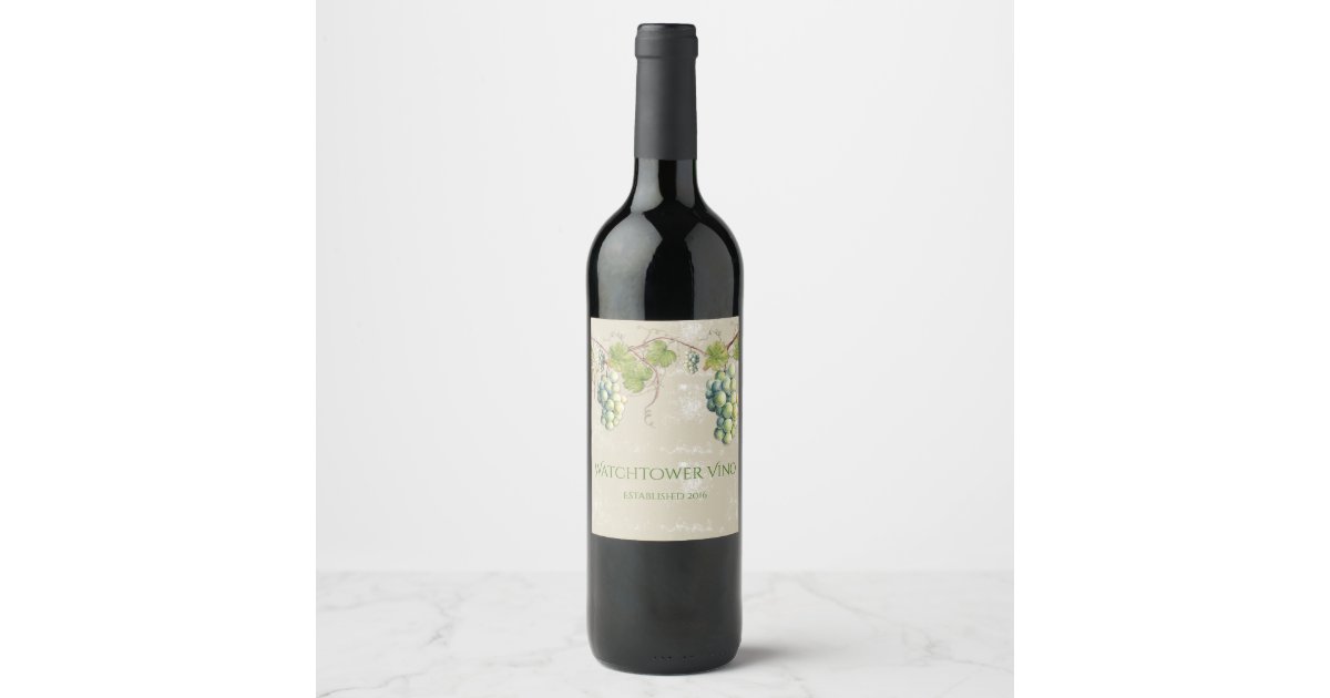 Vintage Look Green Grapes Vines Leaves Wine Label | Zazzle