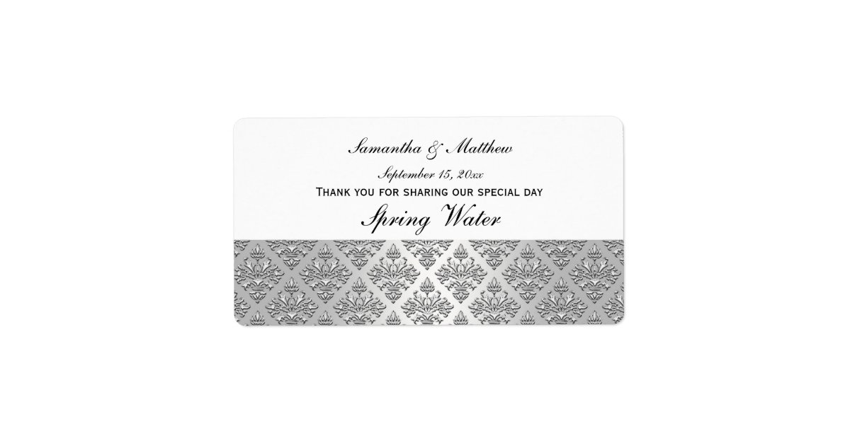 Vintage Look Silver & White Damask #3 Water Label | Zazzle