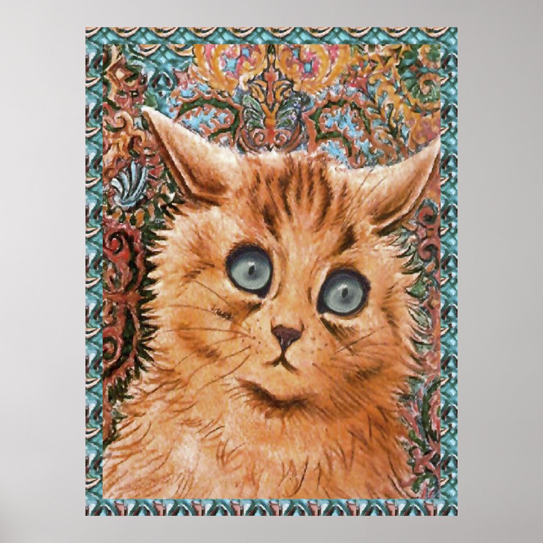 Vintage Louis Wain Wallpaper Cat Art Poster | Zazzle