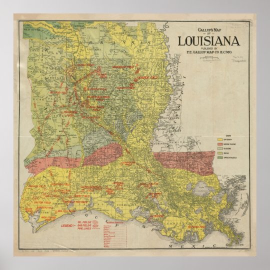 Vintage Louisiana Oil & Gas Fields Map (1920) Poster | Zazzle.com
