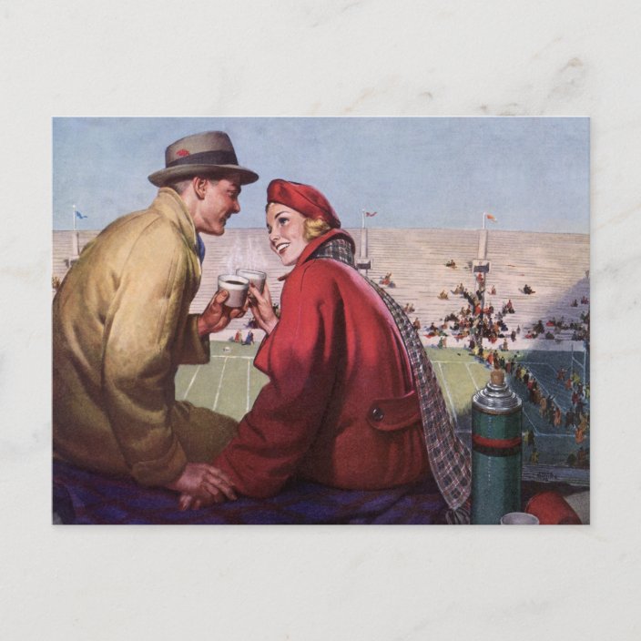 Vintage Love and Romance, Couple at Football Game Postcard | Zazzle.com