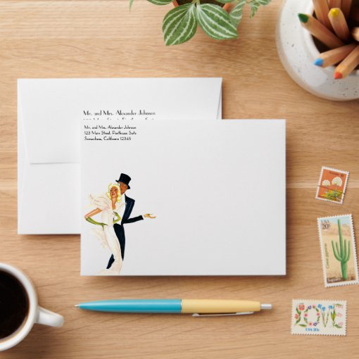 Vintage Love and Romance, Modern Wedding Couple Envelope | Zazzle