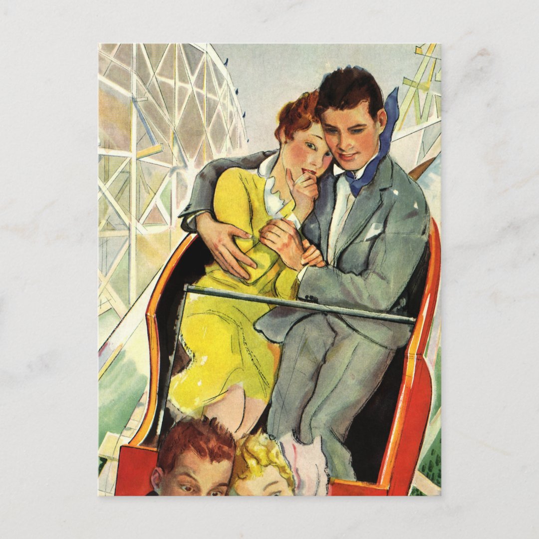 Vintage Love and Romance, Roller Coaster Ride Postcard | Zazzle