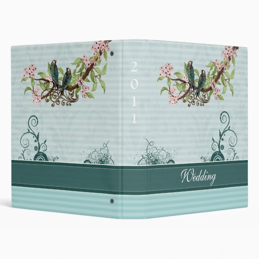 Vintage Love Birds Aqua Teal Pink Wedding Planner Binder | Zazzle