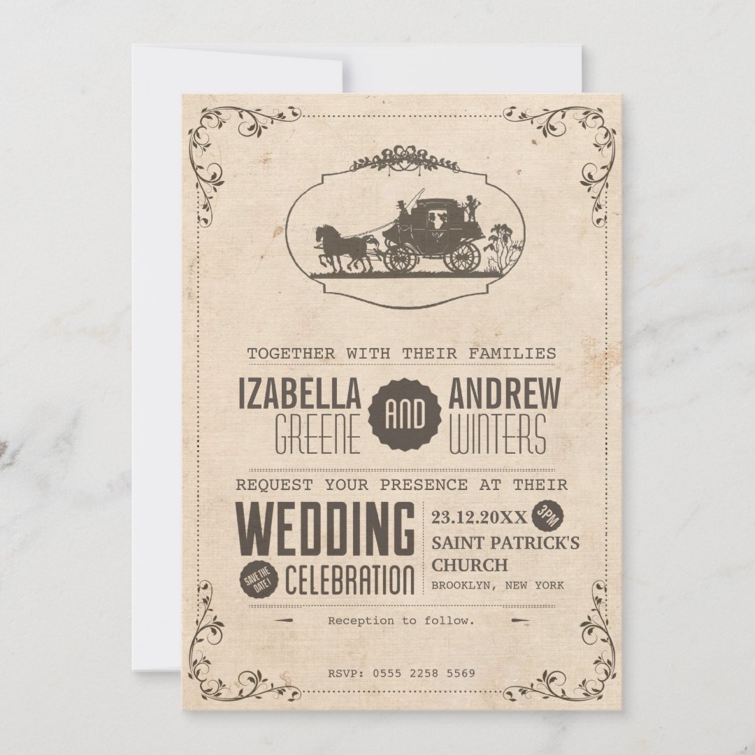 Vintage Love Carriage Wedding Invitation #V2 | Zazzle
