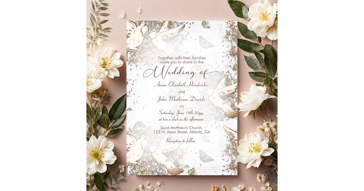 Vintage Love Doves Garden Wedding Invitation | Zazzle