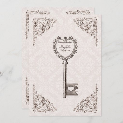 Vintage Love Key Wedding Invitation #V1 | Zazzle
