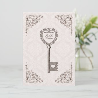 Vintage Love Key Wedding Invitation #V1 | Zazzle