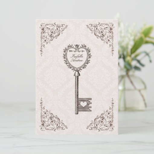 Vintage Love Key Wedding Invitation #V1 | Zazzle