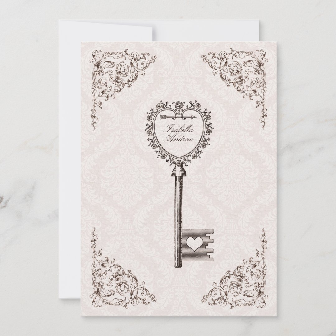Vintage Love Key Wedding Invitation #V1 | Zazzle
