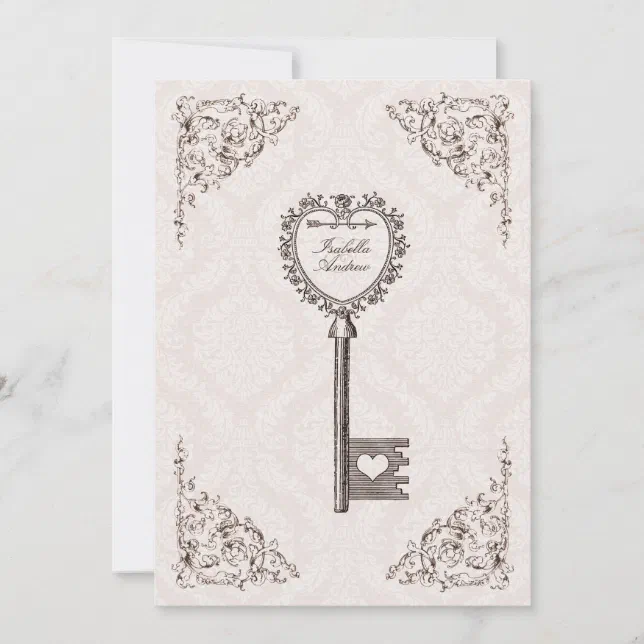 Vintage Love Key Wedding Invitation #V1 | Zazzle
