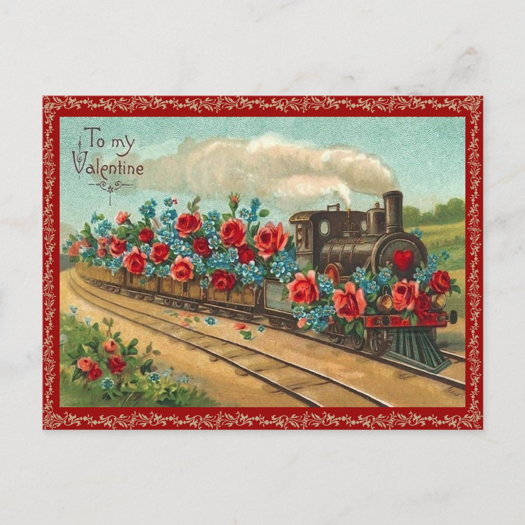 Vintage Love Train Valentine Postcard | Zazzle